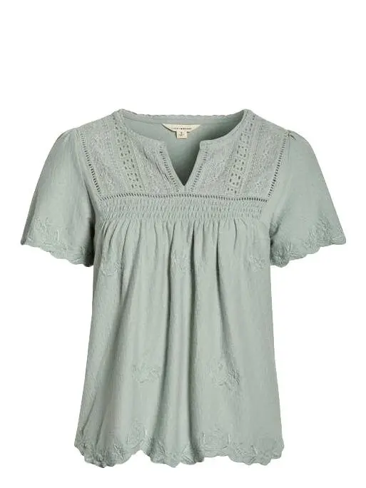 Lucky Brand Lace Trimmed Cotton Top - Abyss
