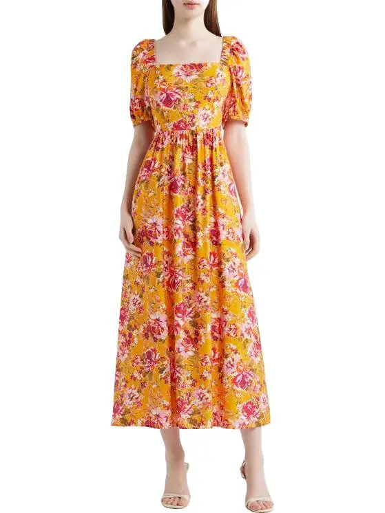 CECE DUPRAZ Floral Square Neck Dress - Sizzle Pink