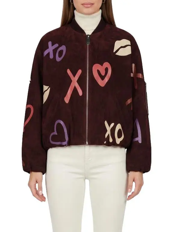 Gorski Metis Suede Bomber Zip Jacket - Burgundy/xo Multi