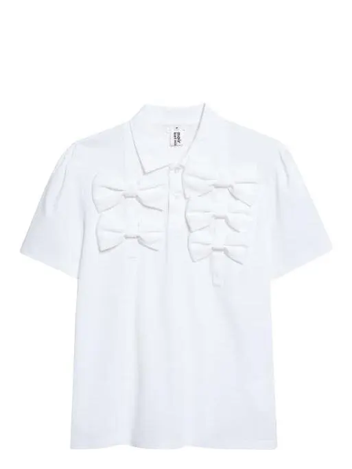 Noir Kei Ninomiya Bow Embellished Polo - White