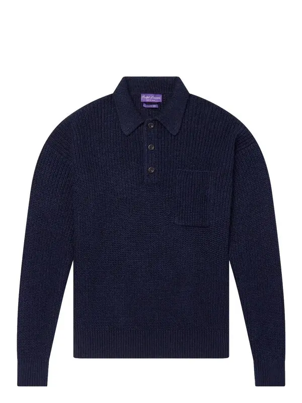 Ralph Lauren Purple Label Silk And Linen-blend Polo Sweater - Blue