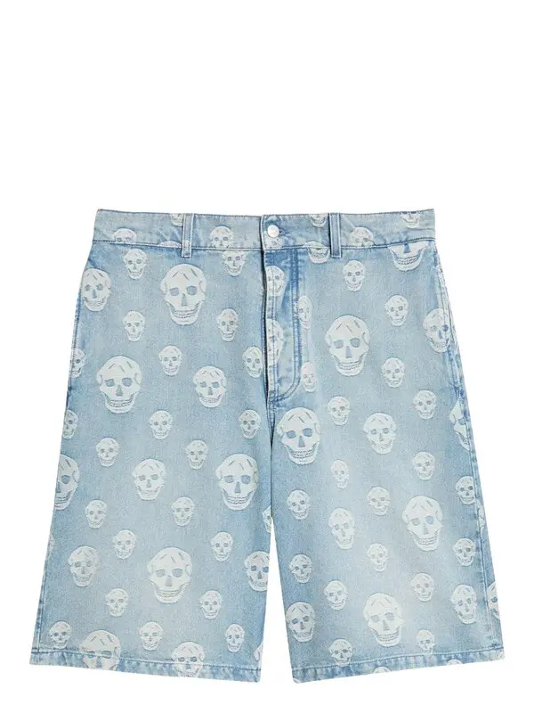 Alexander McQueen Skull Jacquard Denim Sailor Shorts - Sapphire