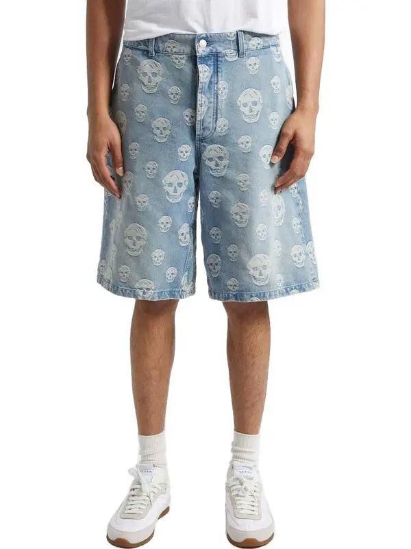 Alexander McQueen Skull Jacquard Denim Sailor Shorts - Sapphire