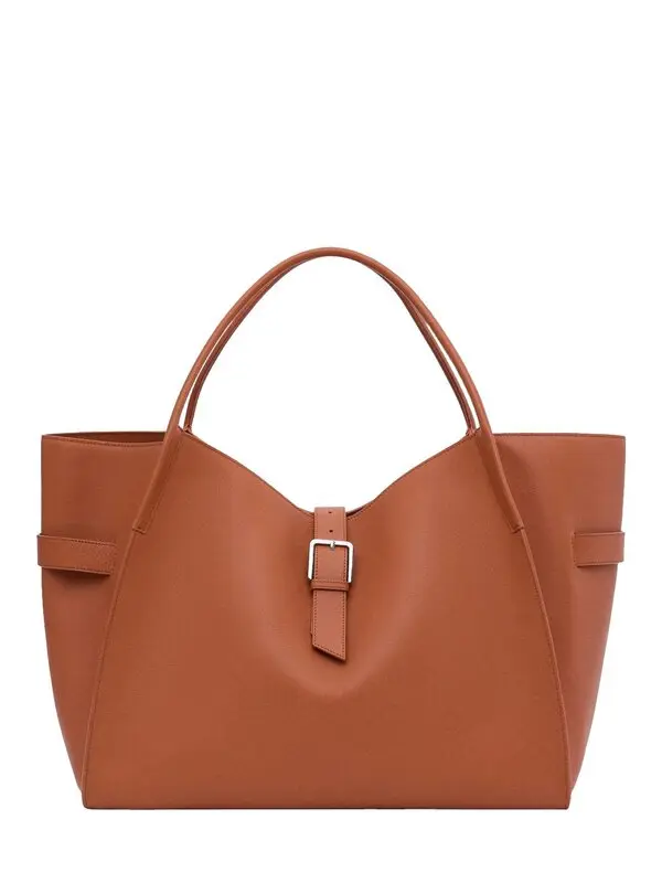 Mango Leather Maxi Shopper Bag - Orange