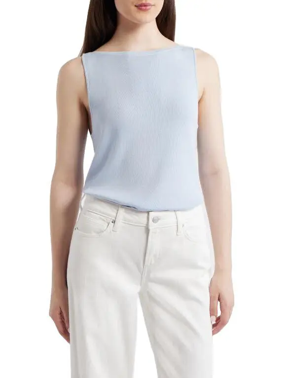 Mango Boat Neck Cotton-blend Top - Sky Blue