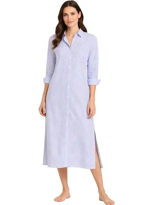 SITANO Lido Ciao Embroidered Shirt Dress - Light Blue Stripes