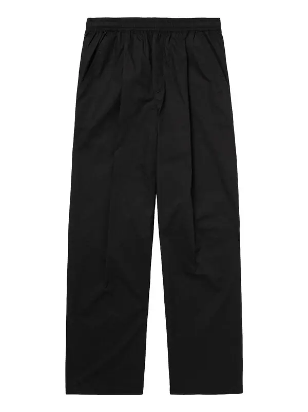 Folk Straight-leg Pleated Stretch Cotton-ripstop Trousers - Black