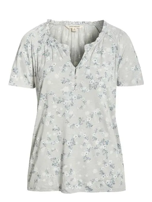 Lucky Brand Sandwash Flutter Sleeve Top - Blue Floral
