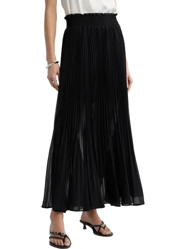 Nordstrom Pleated Chiffon Midi Skirt - Black