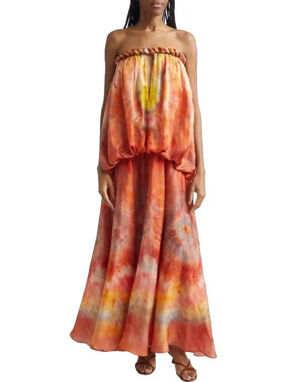 Zimmermann Luna Twist Print Silk Gown - Ruby Tie Dye
