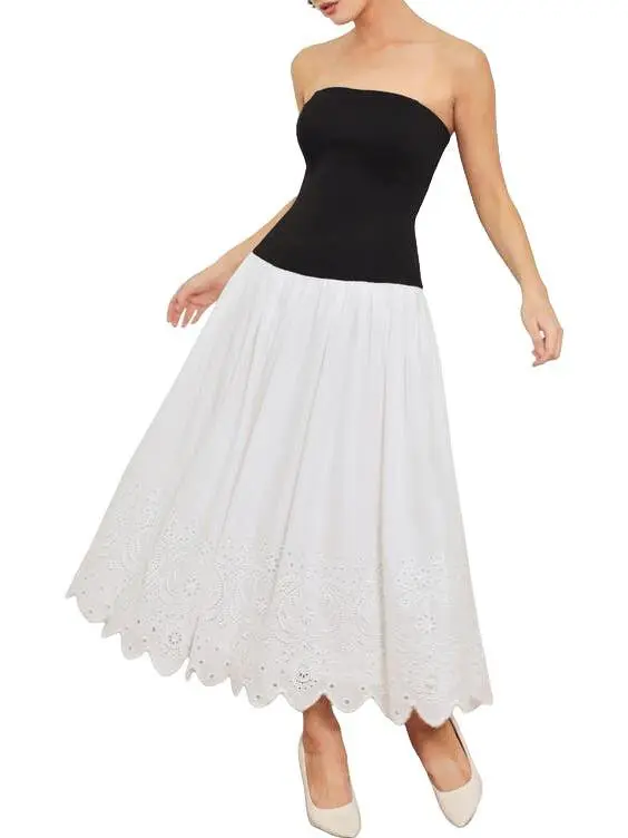 FREEMARKET Strapless Mixed Media Maxi Dress - White/black