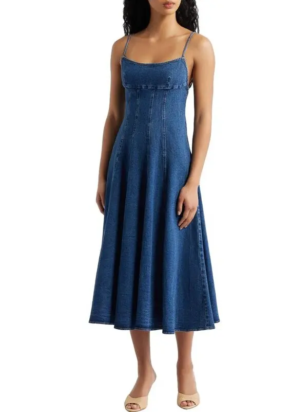 FREEMARKET Denim Babydoll Midi Dress - Indigo Denim
