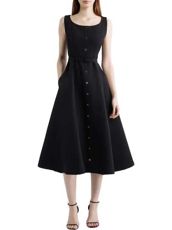 FREEMARKET Belted Fit-and-flare Midi Dress - Black
