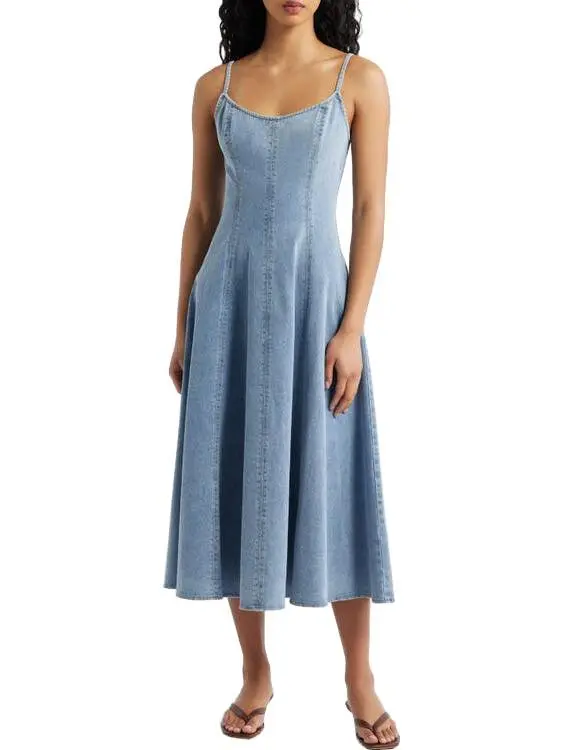 FREEMARKET Denim Fit & Flare Midi Dress - Light Denim