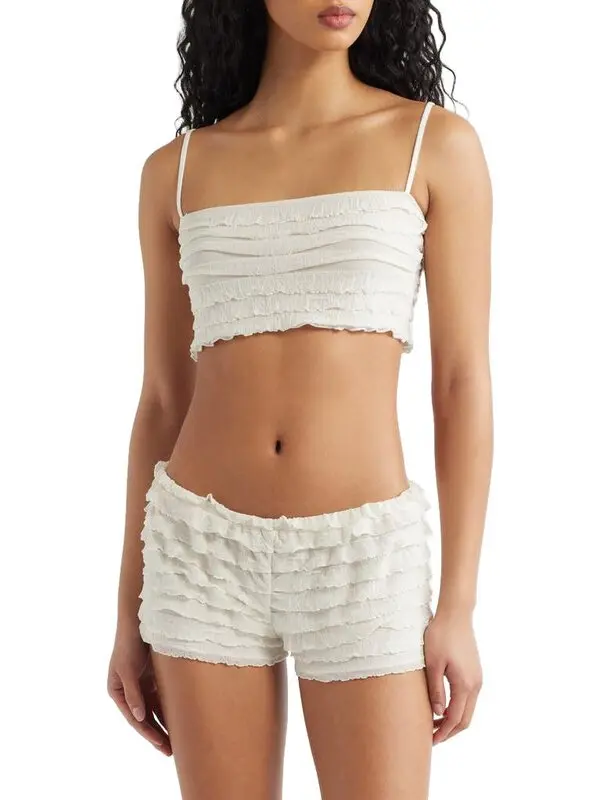BELLA VENICE Sofi Tiered Ruffle Crop Camisole - White