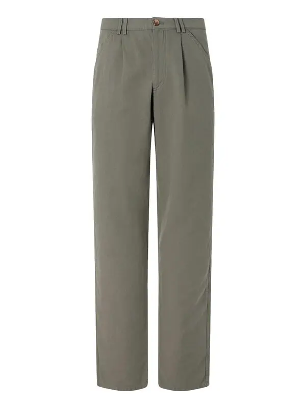 Brunello Cucinelli Straight-leg Pleated Cotton And Linen-blend Trousers - Green