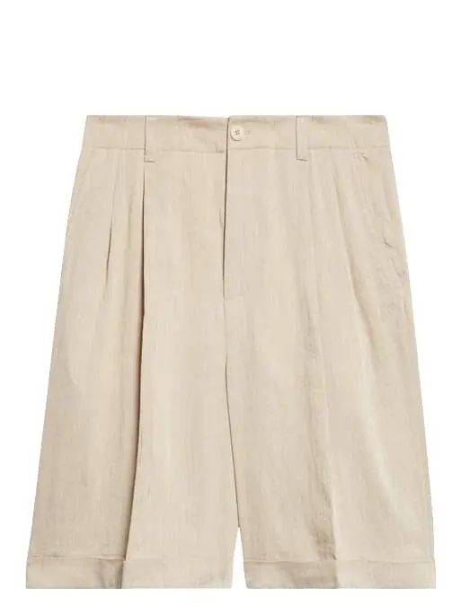 Jacquemus Cuffed Linen Blend Herringbone Bermuda Shorts - Beige