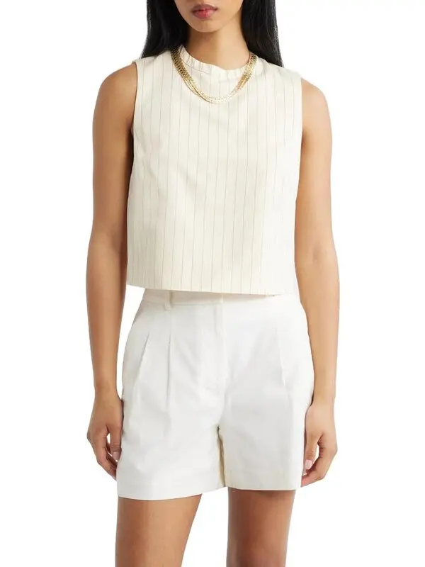 Mango Pinstripe Embellished Layered Necklace Top - Off White