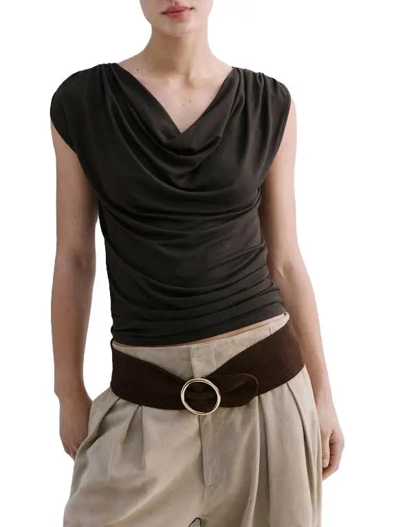 Mango Cowl Neck T-shirt - Brown