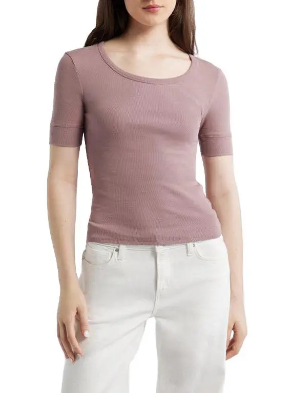 Mango Semisheer Ribbed Cotton T-shirt - Light/pastel Purple