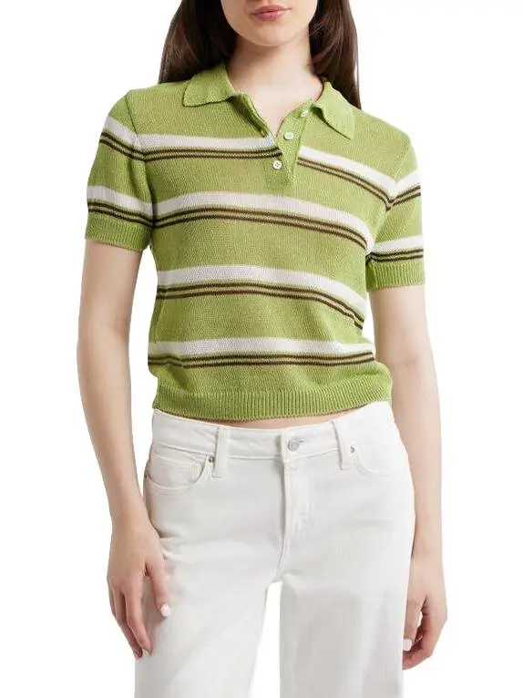 Mango Striped Polo Sweater - Green