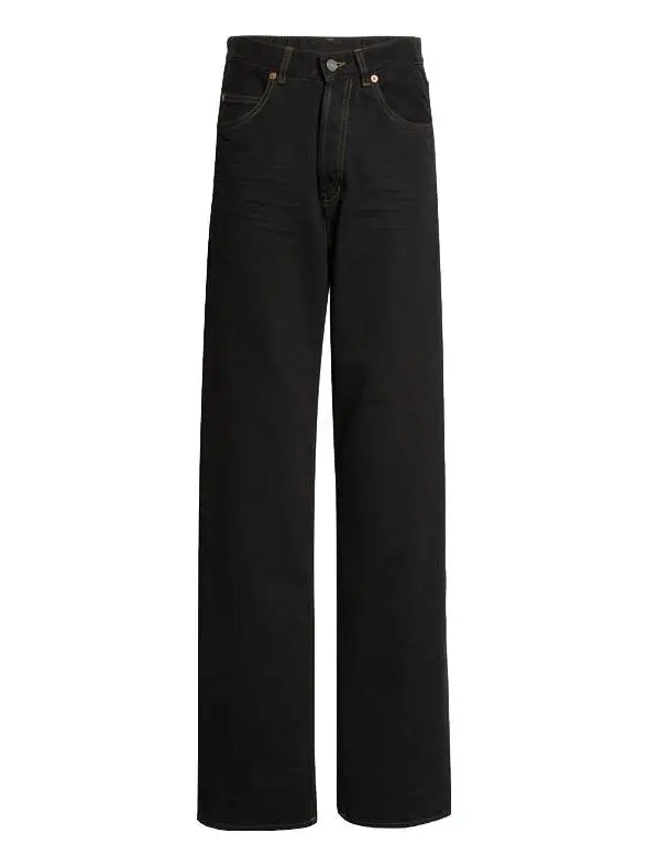 Saint Laurent High V-waist Baggy Wide Leg Jeans - Deep Sea Black