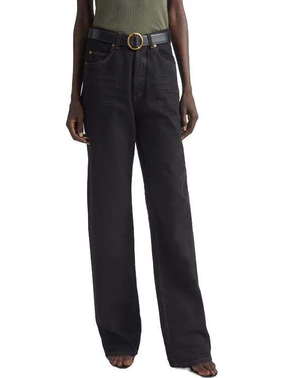 Saint Laurent High V-waist Baggy Wide Leg Jeans - Deep Sea Black