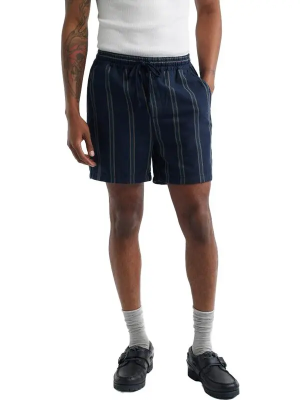 LES DEUX Lawson Stripe Cotton Drawstring Shorts - Dark Navy