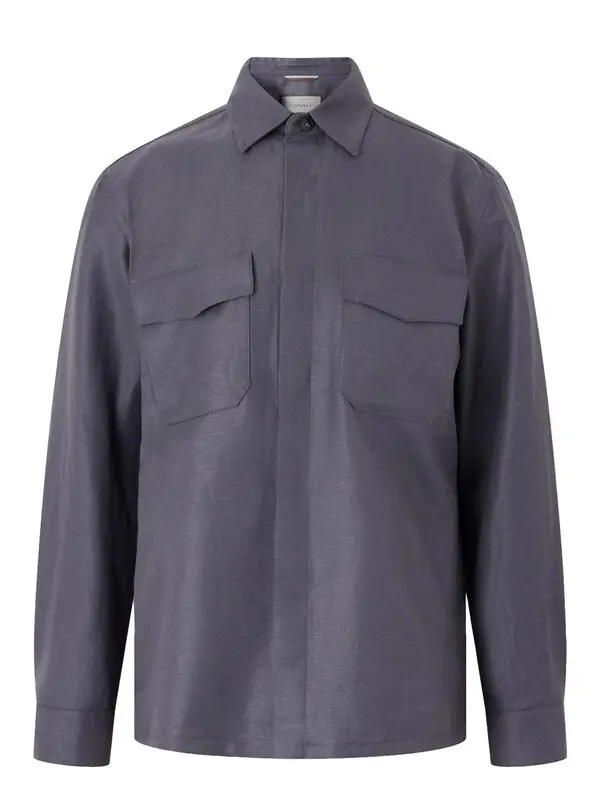 Canali Wool And Linen-blend Twill Shirt - Gray