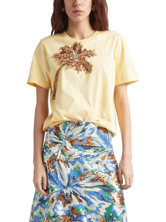 Rabanne Palm Embroidered T-shirt - Gold