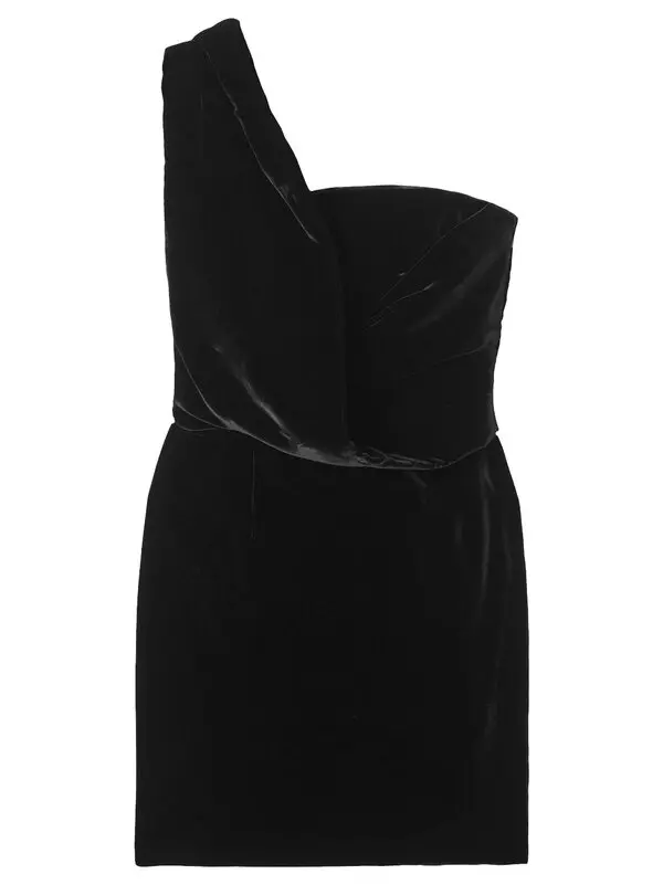 TOM FORD One-shoulder Draped Velvet Mini Dress - Black