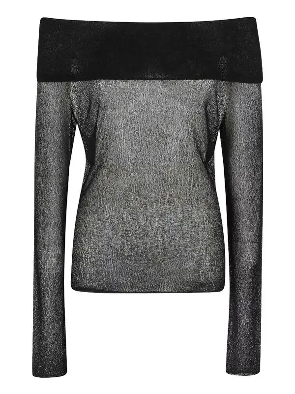 ROBERTO COLLINA Openwork Lace-effect Off-the-shoulder Sweater - Black