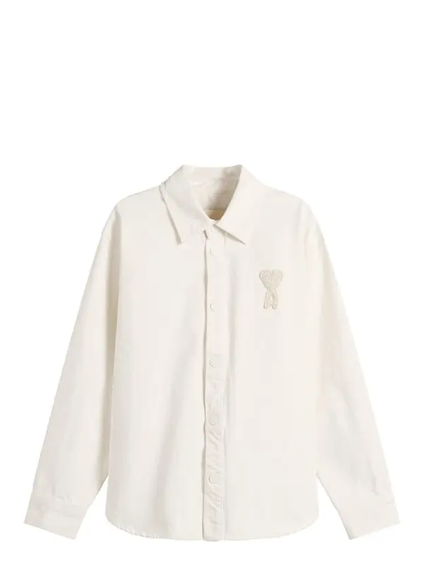 Ami Denim Overshirt With Knitted De Coeur - Blanc Creme