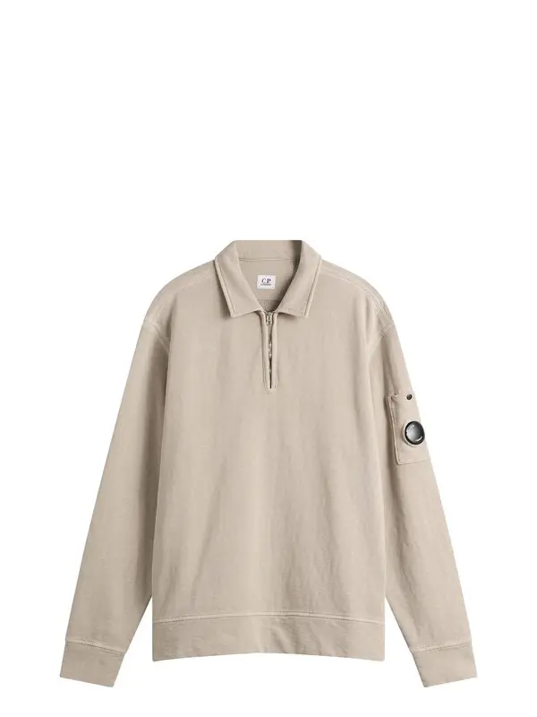 C.P. COMPANY Malfilè Fleece Quarter Zip Collared Sweatshirt - Dove