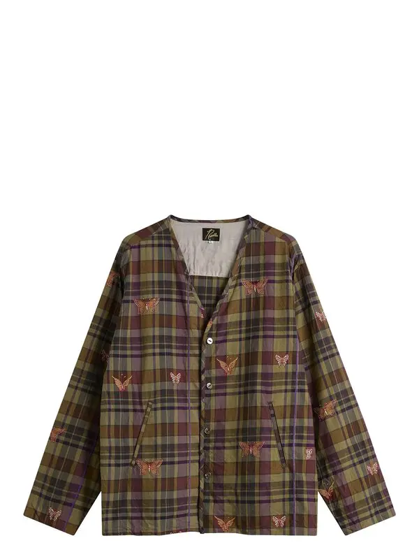 Needles Embroidered Madras Plaid Cardigan - Brown