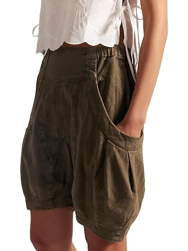 Free People Harem Cotton-linen Shorts - Beech Leaves