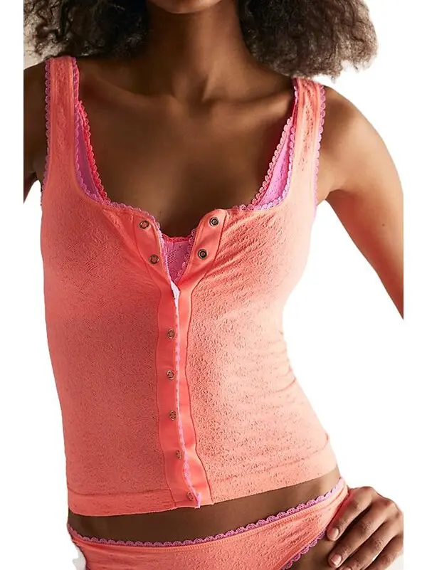 Free People Sweet Point Seamless Cardi Tank Top - Sunkiss Coral