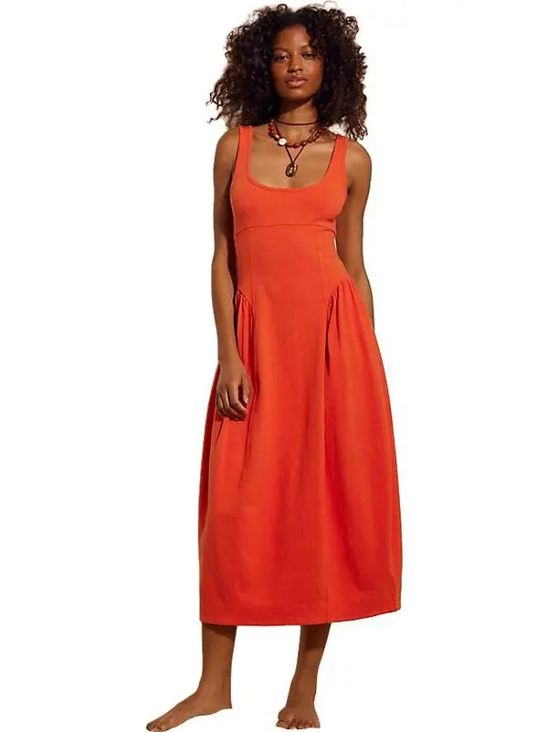 Free People Elsa Cotton Midi Dress - Mandarin Red