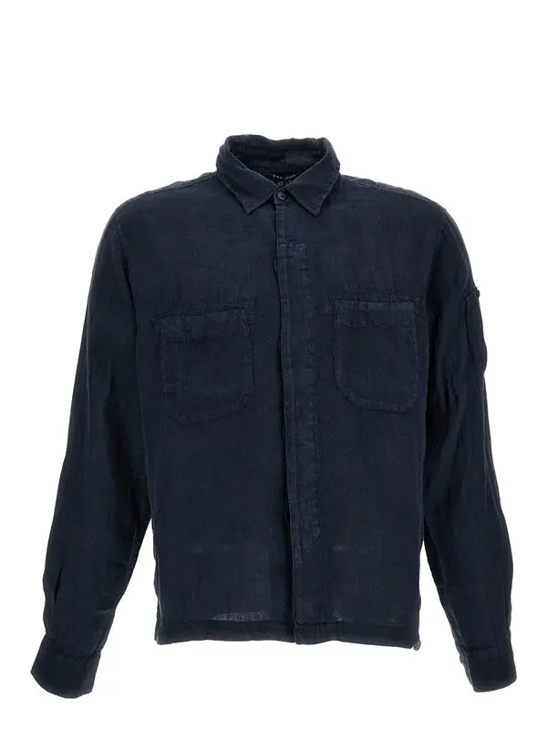 C.P. COMPANY Camicia Maniche Lunghe In Lino - Blu