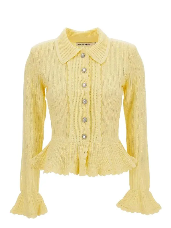 SELF-PORTRAIT Pointelle Knit Cardigan - Yellow