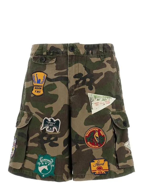 FOUND Patchwork Camo Cargo Bermuda Shorts - Green