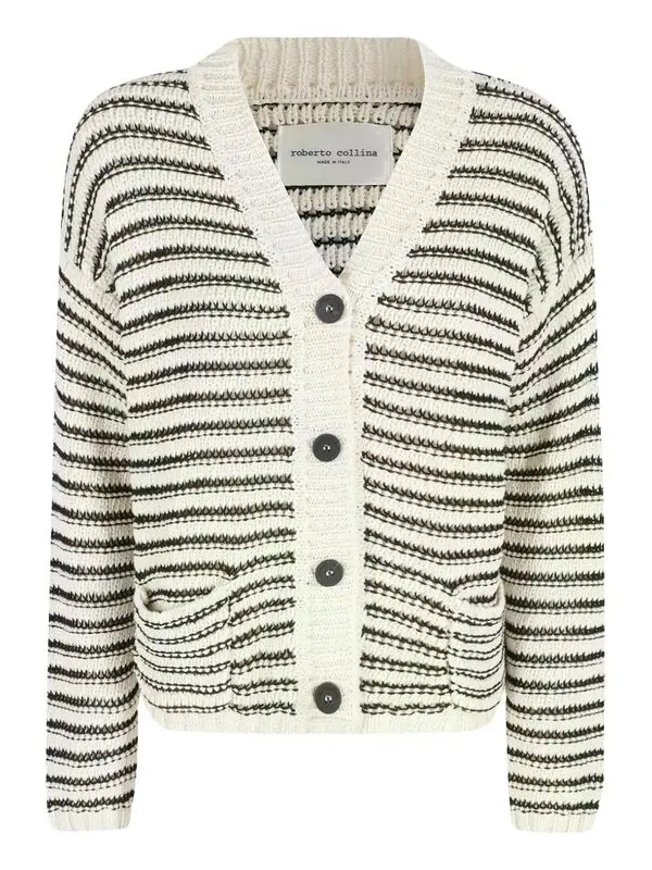 ROBERTO COLLINA Striped Chunky-knit Cardigan - Neutrals
