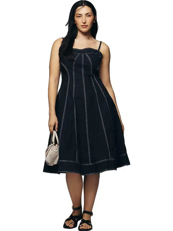 PILCRO Marin Cotton Poplin Midi Dress - Black Onyx