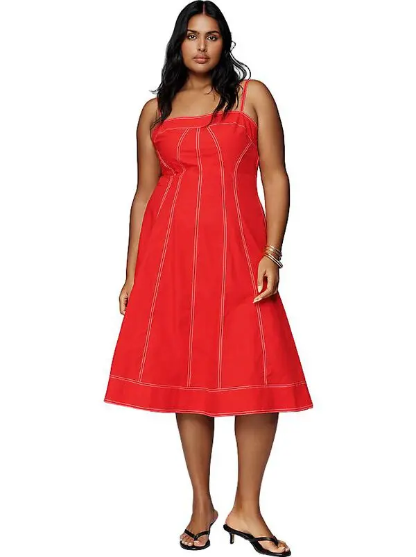 PILCRO Marin Cotton Poplin Midi Dress - Red Hot