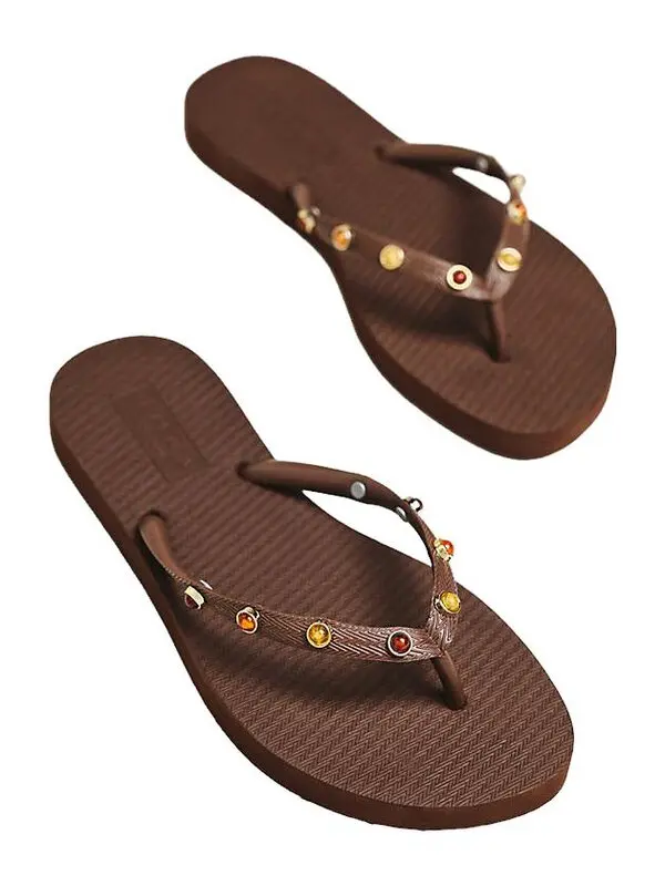 BRIZZA AREZZO Embellished Thong Sandals - Chocolate