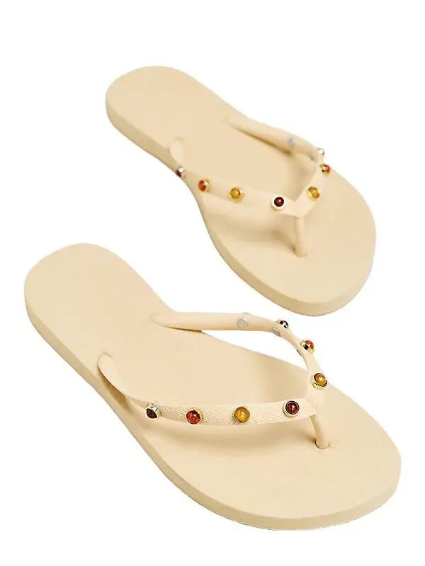BRIZZA AREZZO Embellished Thong Sandals - Cream
