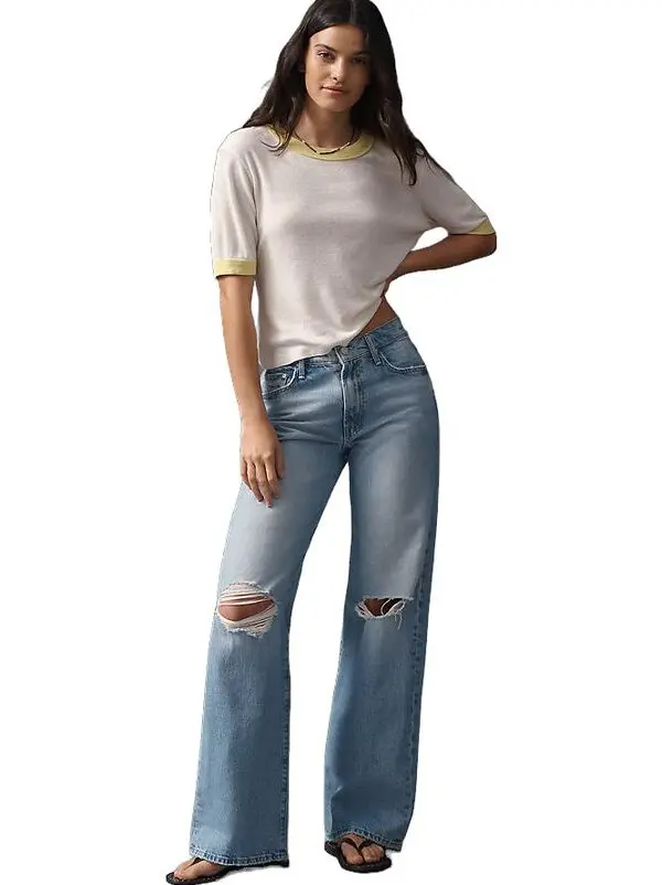 MOTHER The Maven Sneak Mid Rise Wide Leg Jeans - Reelin It In
