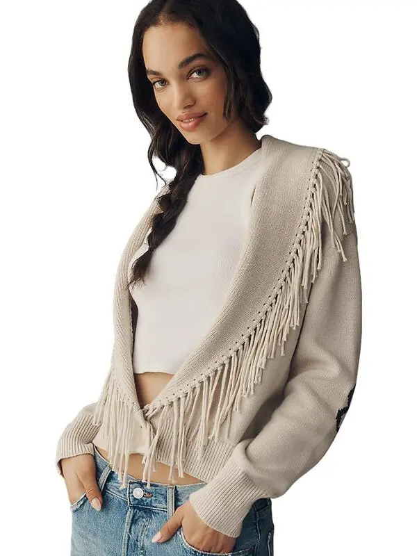 KERRI ROSENTHAL Fringe Cotton Sweater - Chalk