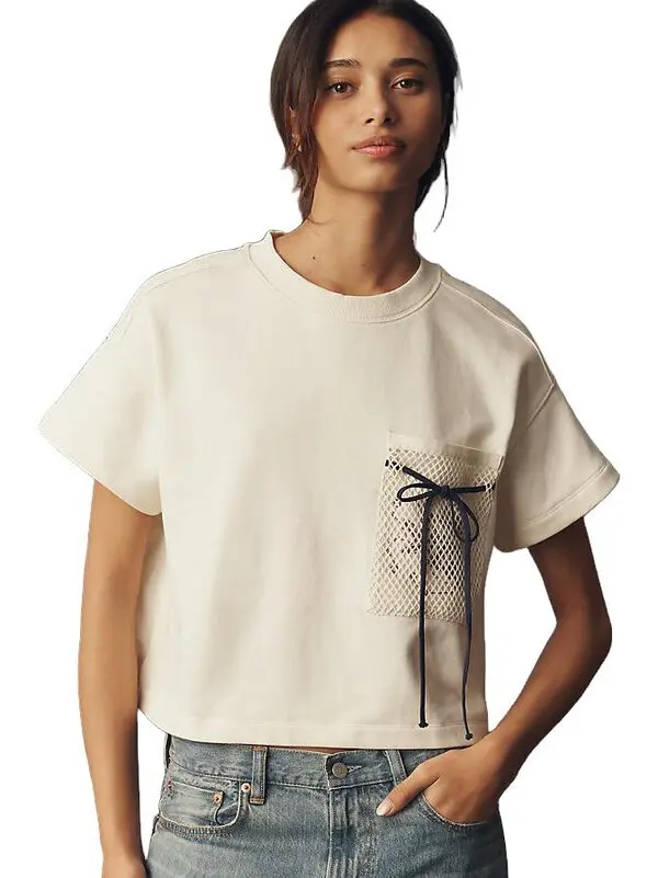 Maeve Cotton Jersey Tee With Mesh Pocket - Snow White