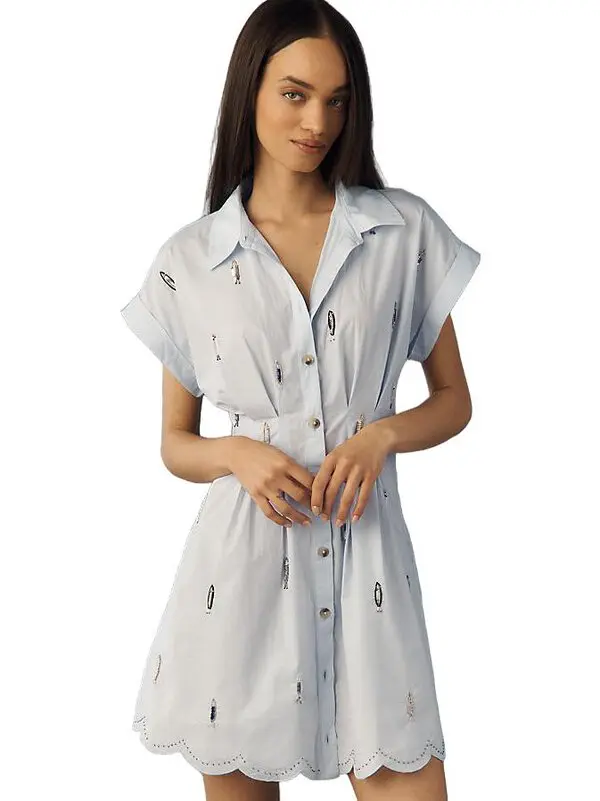 Anthropologie Cotton Poplin Mini Shirtdress - Blue Pattern